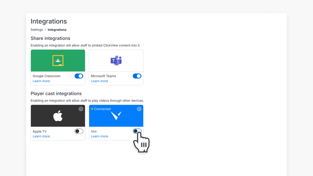 Enable Vivi Video Casting Integration | ClickView